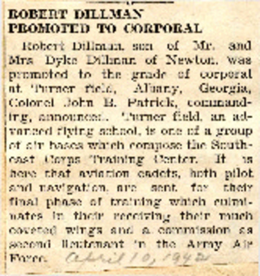 "Robert Dillman promoted to Corporal 4-10-1942" by Newton Illinois ...