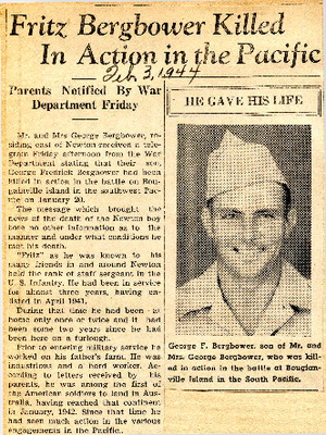 "Fritz Bergbower Killed In Action in the Pacific 2-3-1944" by Newton ...